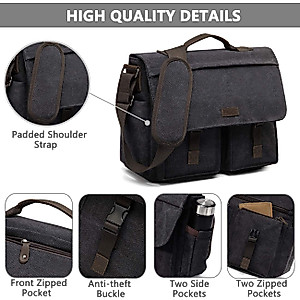 VASCHY 17inch Laptop Messenger Bag, Men's Vintage Water Resistant Canvas Satchel Briefcase Shoulder Bag for Work with Padded Shoulder Strap Gray