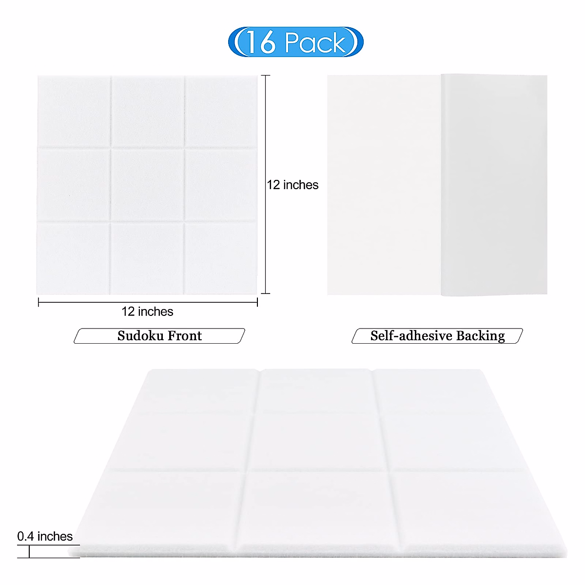 BXI Sound Absorber - 16 Pack Self-adhesive 12 X 12 X 0.4 Inches Acoustic Absorption Panels, Tackable Sound Absorbing Panels for Wall and Ceiling Acoustic Treatment