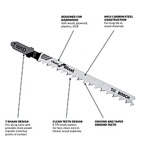 BOSCH T101D100 100-Piece 4 In. 6 TPI Clean for Wood T-Shank Jig Saw Blades