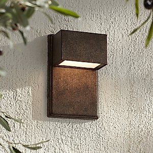 Possini Euro Design Lyons Modern Box-Shape Outdoor Wall Light Fixture LED Bronze Black 8" LED Frosted Lens Downlight for Exterior House Porch Patio Outside Deck Garage Yard Front Door Garden Home