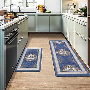 FRAMICS Boho Kitchen Rugs and Mats Sets of 2 Anti-Fatigue Kitchen Mats for Floor Memory Foam Cushioned Non Slip Kitchen Mats PVC Waterproof Kitchen Rugs for Sink Laundry Hallway Standing