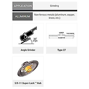 United Abrasives-SAIT 20162 A46N Aluminum Grinding Wheel (Type 27/Depressed Center) 4 1/2" x 1/4" x 5/8-11", 10-Pack