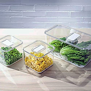 GEDLIRE Produce Saver Containers for Refrigerator 3 Pack, Stackable Plastic Fridge Food Fruit Vegetables Storage Bins with Vented Lids, Clear Freezer Fresh Keeper Organizers and Storage Container Set