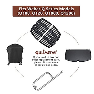 QuliMetal 60040 Grill Burner and 7644 Cooking Grates for Weber Q100, Q120, Q140, Q1000, Q1200, Q1400 Series Gas Grills