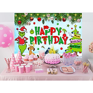 Christmas Birthday Party Decorations, 5x3 Ft Happy Birthday Backdrop for Kid Party Supplies Happy Birthday Banner Cartoon Themed Party Decorations Photography Background