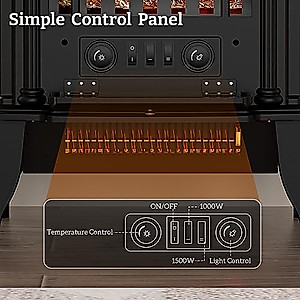 Electric Fireplace Stove with Realistic Flame Effects, 16" Infrared Fireplace Heater Freestanding, Adjustable Brightness and Thermostat, Overheating Safe Design, 1000W/1500W