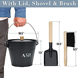 Mini Ash Bucket with Lid, Shovel and Broom, 1.5 Gallon Fireplace Metal Bucket with Lid, Charcoal Bucket and Ash Can for Fireplace, Fire Pits, Hearth, Wood Burning Stoves, Indoor and Outdoor
