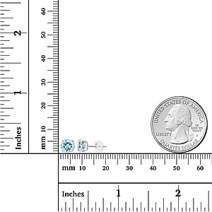 Genuine 14K Solid White Gold 6mm Round Natural Aquamarine March Birthstone Stud Earrings
