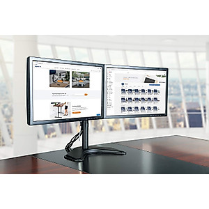 Mount-It! Dual Monitor Stand for Desk - 2 Screen Mount for Two Computer Screens up to 32 Inch and 17 Lbs - Free-Standing Base Swivels, Tilt, Rotates 360 Adjustable Arms - VESA Compatible Sturdy Steel
