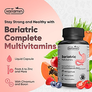 Kaitamin Bariatric Multivitamin with Iron for Post-Bariatric Surgery - Easy-to-Swallow Liquid Capsules with 42 Fruit & Veggie Blend - 120 Capsules, 2 Month Supply
