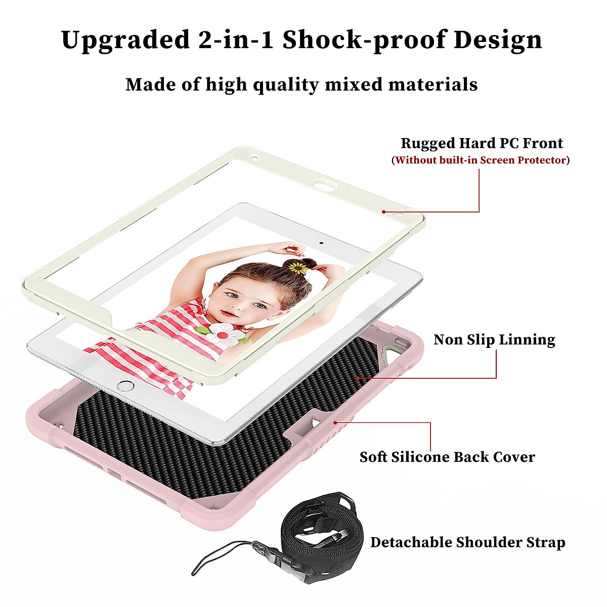 HOGENL for iPad 9th 8th 7th Generation Case for Kids Girls with Pencil Holder,for iPad 10.2 Case with Butterfly Stand Shoulder Strap Shockproof Full Body Protective Cover for iPad Air 3rd Gen, Pink