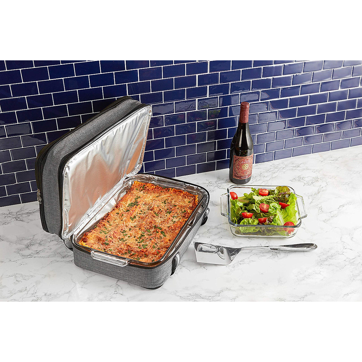 Stack Store Plus More Insulated Casserole Carrier for Hot or Cold Food, Lasagna Holder for Picnic, Potluck, Cookout - Fits 9” x 13” and 11” x 15” Baking Dish – Expandable Double Thermal Bag in Gray