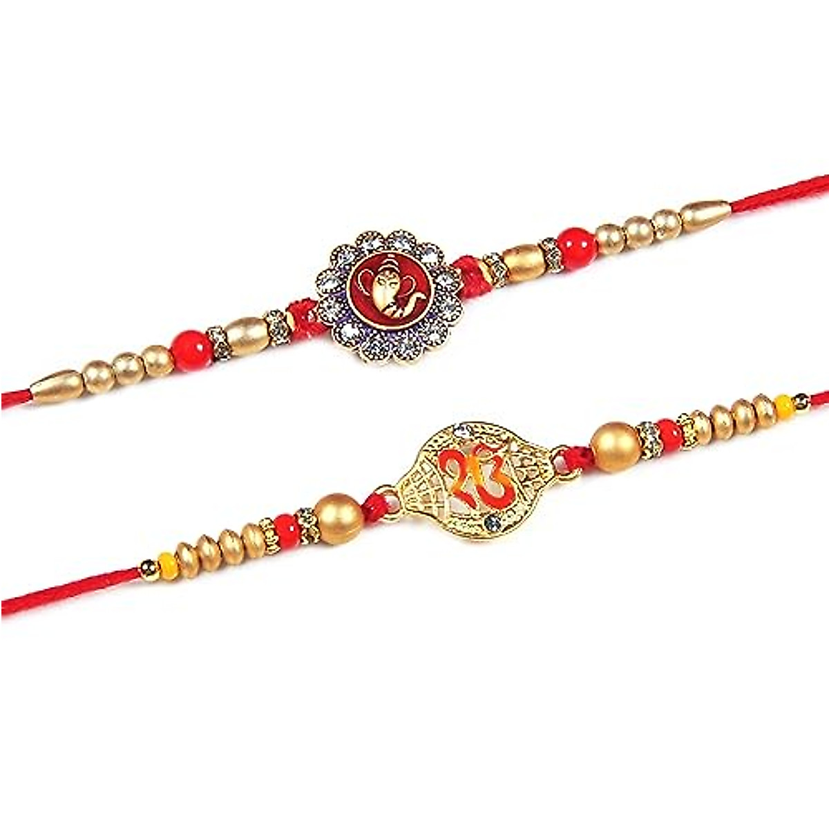 ARTISENIA Set of 2 Rakhi for Brother with Raksha Bandhan Greeting Card | Roli Chawal Tika - Raksha Bandhan Ek Onkar Rakhi for Brother | Rakhi for Bhaiya | Ganesha Rakhi Thread RNJ0025