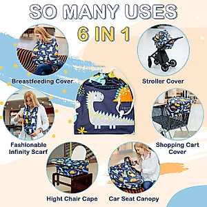 Multi Use Nursing Breastfeeding Cover Scarf - Car Seat Canopy - Shopping Cart - High Chair - Stroller and Carseat Covers for Boys and Girls-Infinity Stretchy Shawl - Baby Shower-Dinosaurs