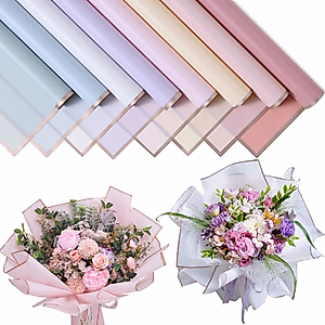 XICHEN 24 Counts /8 Colors Gold Edge Flower Wrapping Paper,Florist Bouquet Supplies,DIY Crafts,Gift Packaging or Gift Box Packaging, Waterproof Floral Wrapping Paper 22.8 * 22.8Inch (Light color)