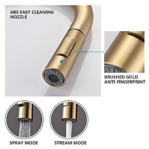 Tohlar Gold Kitchen Faucets with Pull-Down Sprayer, Modern Kitchen Sink Faucet Stainless Steel Single Handle Kitchen Faucet with Deck Plate, Brushed Gold