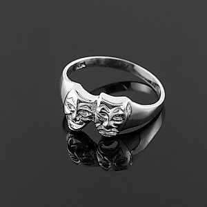 Women's 925 Sterling Silver High Polish Band Theater Acting Masks of Comedy and Tragedy Drama Ring (Size 8)