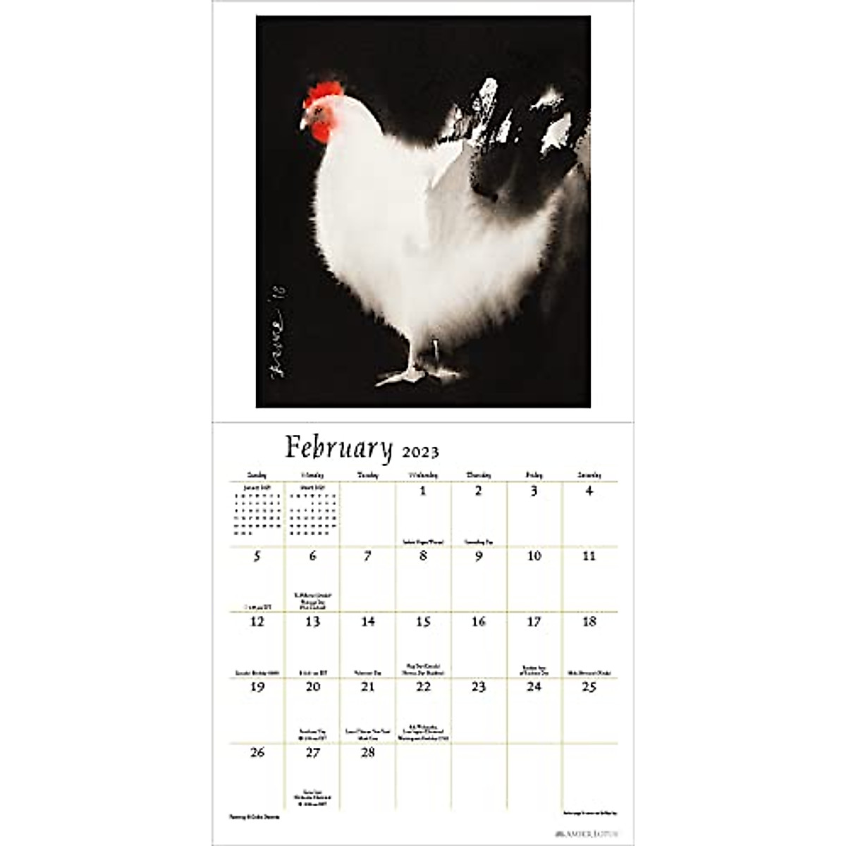 The Artful Chicken 2023 Wall Calendar: Brush & Ink Watercolor Paintings