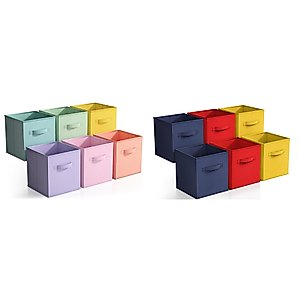 Sorbus 11 Inch Cube Storage Bins Bundle - Set of 6 Pastel Rainbow Bins & Set of 6 Navy, Red, and Yellow Bins (12 Storage Bins Total)
