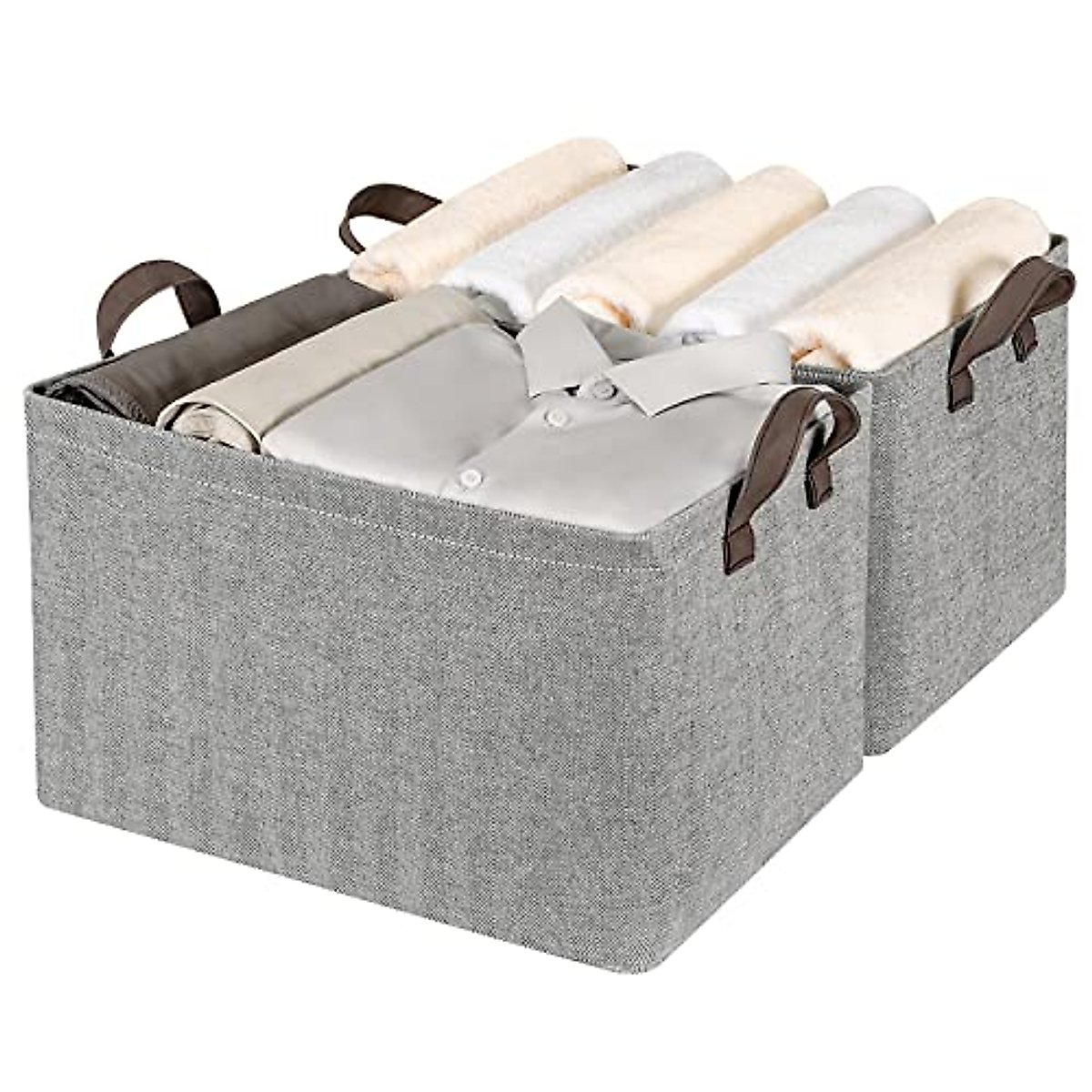 TOPIA HOME Storage Baskets for Shelves with Metal Frame, EXTRA LARGE, 2-Pack Closet Organizers and Storage Bins for Organization, Collapsible Rectangle Fabric Organizing Boxes, Gray, TP05G