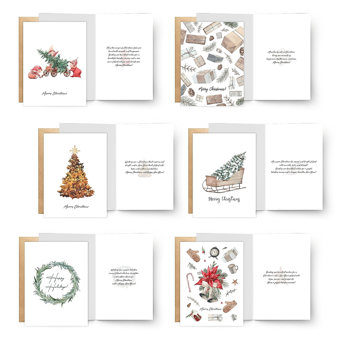 easykart labels 24 Christmas Cards Assortment with Envelopes & Sealing Stickers, Christmas Boho Theme 6 Designs, 5.75" x 4.25" For Friends, Family and loved Ones