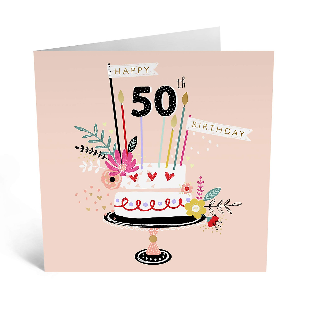 CENTRAL 23 - Cute 50th Birthday Card for Women - 'Happy 50th Birthday ' - Sweet Birthday Card for Her - Fiftieth Bday For Mom - Comes with Cute Stickers