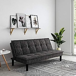 DHP Oscar Memory Foam, Full Size Armless Sofa Bed and Couch, Gray Futon,