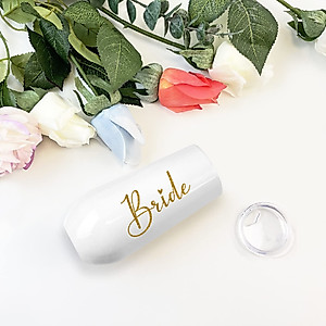 CARAKNOTS 6 OZ Bride Champagne Flutes Bride Gifts Wedding Gifts for Bride Champagne Tumbler Engagement Bridal Shower Gifts for Bride to Be Stainless Steel Champagne Tumbler Cup White 6 OZ