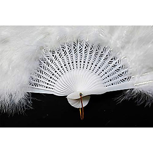 HAPPY FEATHER Handheld Marabou Feather Fan, 1920s Vintage Style Flapper Hand Fan for Costume Party and Dancing-White