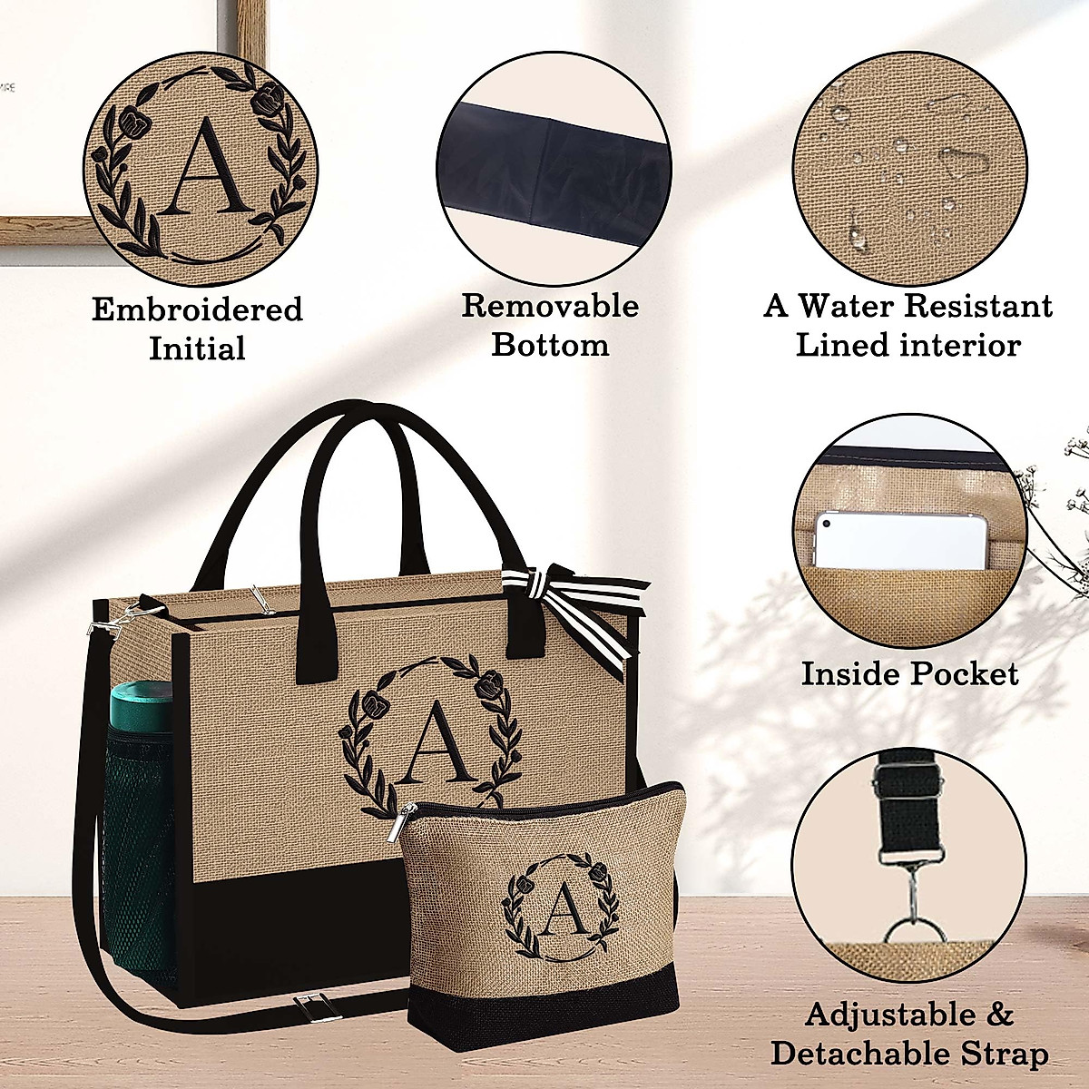 YOOLIFE Christmas Gifts for Women - Gifts for Women, Birthday Gifts for Women, Gifts for Mom Sister Teacher, Womens Gifts for Christmas, Friend Teacher Wife Mom Christmas Gifts, M Initial Tote Bag