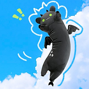 PEACH CAT Long Dragon Cat Plush Pillow Cute Dragon Cat Stuffed Animal for Boys and Girls Black 19.6"