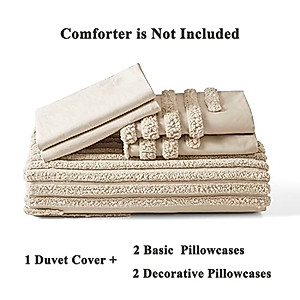 BEDAZZLED 5 Pieces Full/Queen Duvet Cover Set, Boho Bedding Sets for Modern Home, Tufted and Super Soft Comforter Covers, Beige