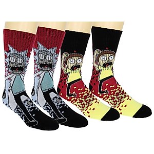 Rick and Morty Athletic Socks 2 Pair Pack Size 6-12 (Black)