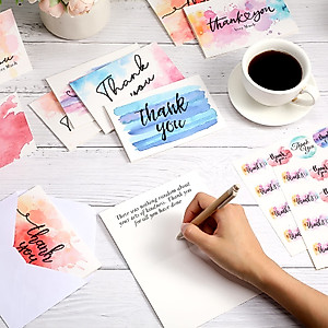 Faccito 100 Watercolor Thank You Cards with Envelopes and Stickers, Baby Shower, Graduation, Birthday, Wedding, Thank You