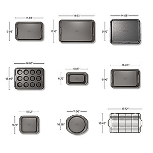 Ninja B39010 Foodi NeverStick Premium 10-Piece Bakeware Sheet Set, Oven Safe up to 500⁰F, with (2) Baking Sheets, Cookie Sheet, Loaf Pan, Muffin Pan, (4) Cake Pans & Cooling/Roasting Rack, Grey