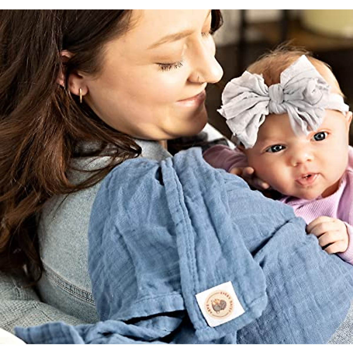 Every Daisy Baby Muslin Swaddle Blanket - Certified Organic Cotton Breathable Receiving Blanket, Extra Soft Newborn Nursery Wrap for Boys & Girls Solid Colors 47 x 47 inches (Blueberry Yogurt)