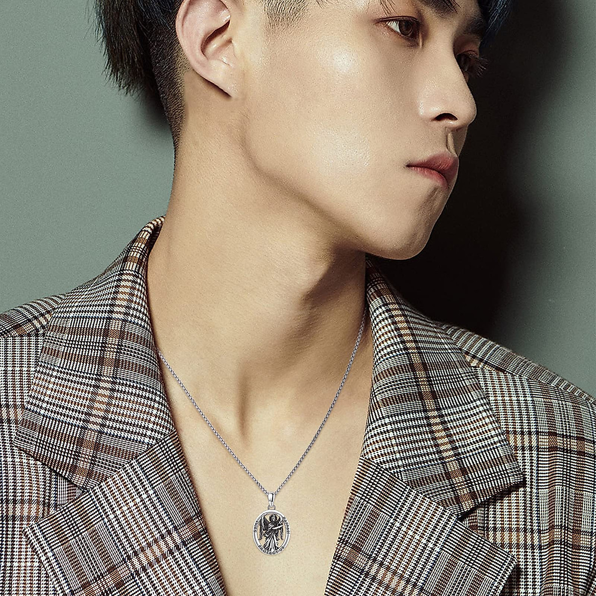 XIXLES Saint Raphael Necklace S925 Sterling Silver Archangel St Raphael Medal Pendant Jewelry for Men with 20 in Chain