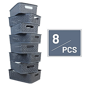 8 Pack Plastic Storage Baskets - Small Pantry for Organizing and Storage Bins for Bathroom,Kitchen,Shelves,Closet, Laundry Room,Bedroom, Classroom,Playroom