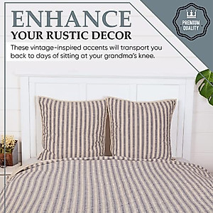 Piper Classics Market Place Blue Ticking Stripe Twin Quilt