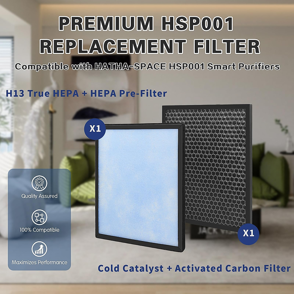 HSP001 Replacement Filter Set Compatible with HATHASPACE HSP001 Smart Air Cleaner Purifier, 4-in-2 HEPA Pre-Filter, H13 True HEPA, Cold Catalyst and Activated Carbon Filter