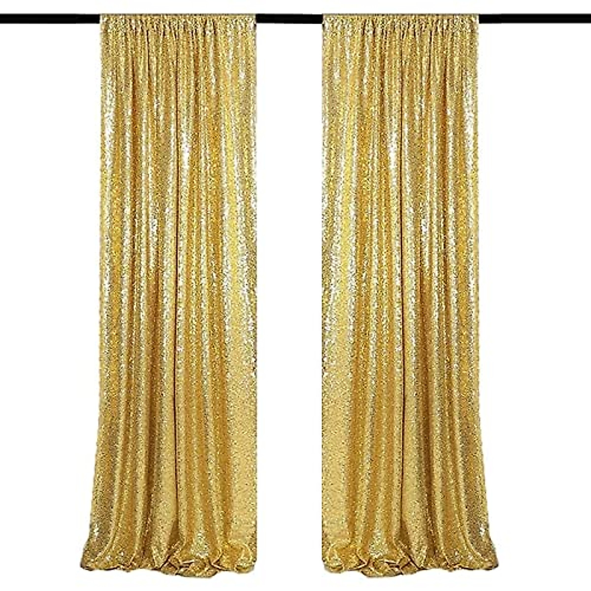 WISPET Gold Sequin Backdrop Curtains 2 Panels 2FTx8FT Glitter Gold Drapes Photo Backdrop Party Wedding Baby Shower Curtain Sparkle Photography Background