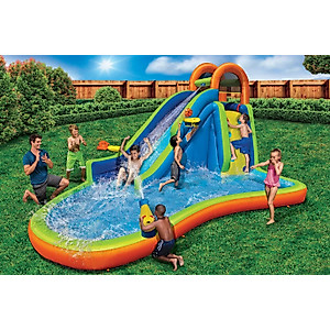 BANZAI Big Blast Water Park, Length: 14 ft 5 in, Width: 10 ft 7 in, Height: 7 ft 11 in, Inflatable Outdoor Backyard Water Slide Splash Bounce Climbing Toy