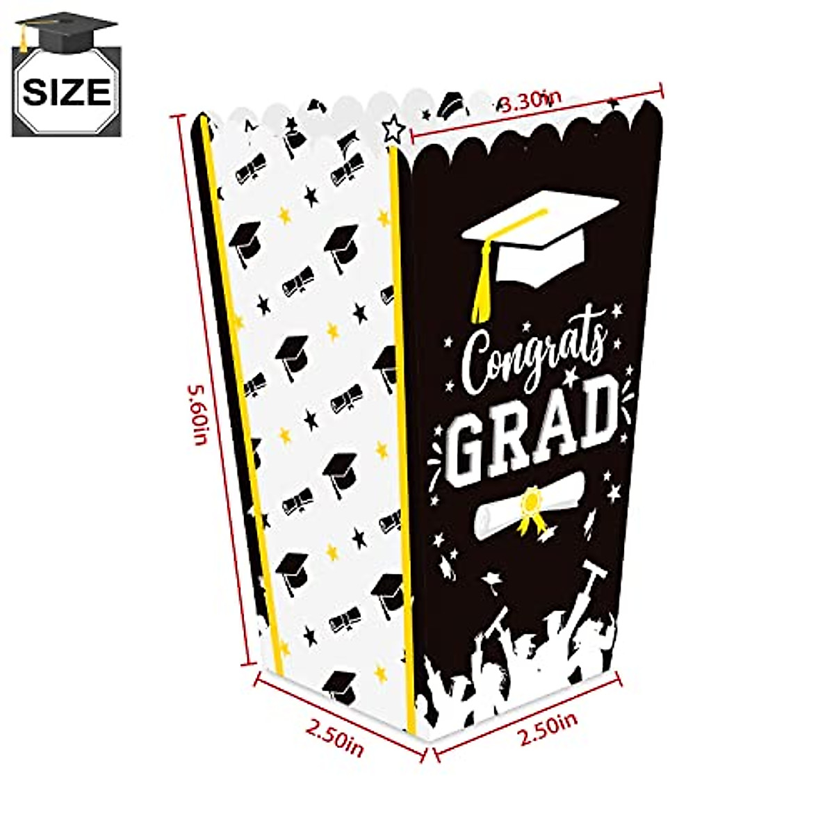 KOWLOON Graduation Popcorn Boxes School Grad Party Favor Popcorn Treat Boxes 24 Pieces, Black