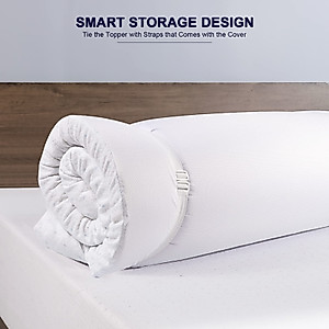 Ferlizer 3 Inch King Mattress Topper Cover, Bamboo Zippered Cover for Mattress Topper, Adjustable Straps, Removable and Washable