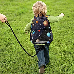 FFYHO Kid's Toddler Backpack Solar System Planets Schoolbag Safety Leash for Boys Girls,Outer Space Kindergarten Children Bag Preschool Nursery Travel Bag Chest Clip Reflective Stripe