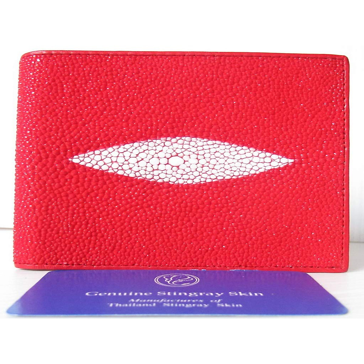 Julie Genuine Real Stingray Skin Leather Eye Man Bifold Shiny Red Wallet
