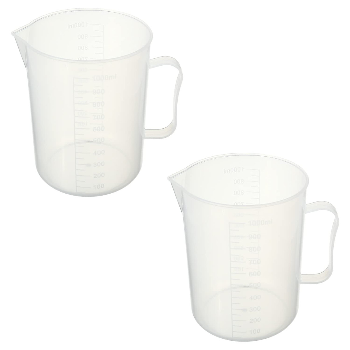 Aicosineg 2Pcs Measuring Cups 1000ml Plastic Graduated Cups PP Plastic Graduated Beaker Measuring Pitcher Pour Cup Liquid Measuring Mixing Cups Plastic Measuring Cup with Handle for Lab Science