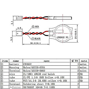 hejhncii 2 Pin Laptop Mainboard -Bios -Cmos Battery with Wire,Cr2032 2032 Battery Wire with Adhesive 230Mah
