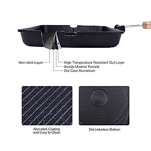 CAMPMAX Grill Pan with Folding Handle, Non-stick Grill Pan for Stove Tops, Induction Compatible KBBQ Grill Pan 14.5x9.9”