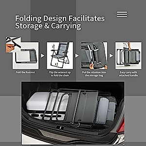 Giantex Set of 2 Patio Dining Chairs with Footstools, Folding Recliner Chairs with 7-Position Adjustable Backrest, Headrest, Mesh Bag, Outdoor Portable Lounge Chairs for Poolside Backyard, Grey